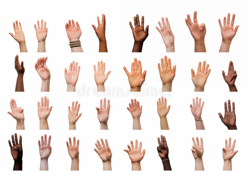 Diverse Collection of Human Hands Raised in Different Gestures Stock ...