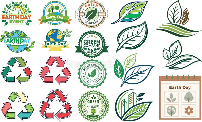Earth Day Icons and Logos Sustainability and Eco Themes Stock Vector ...