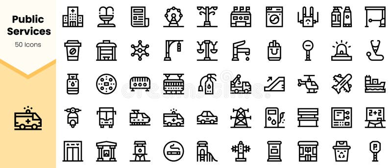 A Diverse Collection of Line Icons Representing Various Public Services ...