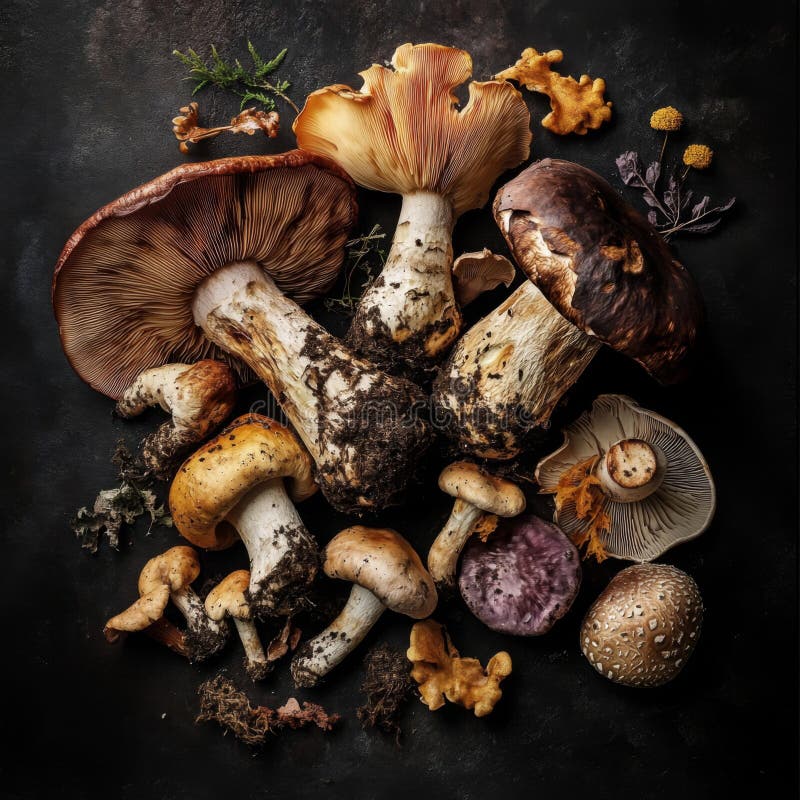 Diverse Collection of Mushrooms with Earthy Details Stock Illustration ...