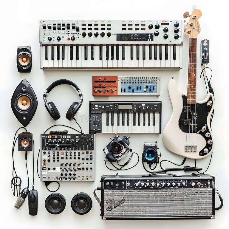 A Diverse Collection of Musical Instruments and Equipment on a Clean ...