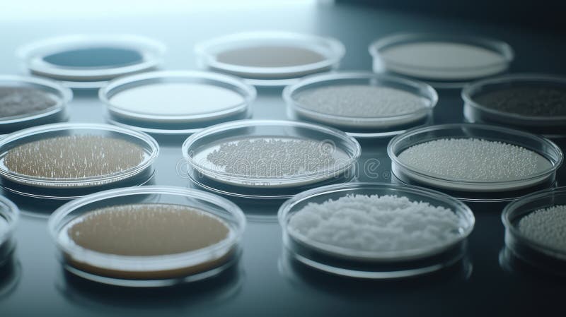 Diverse Collection of Petri Dishes with Various Bacterial Cultures on a ...