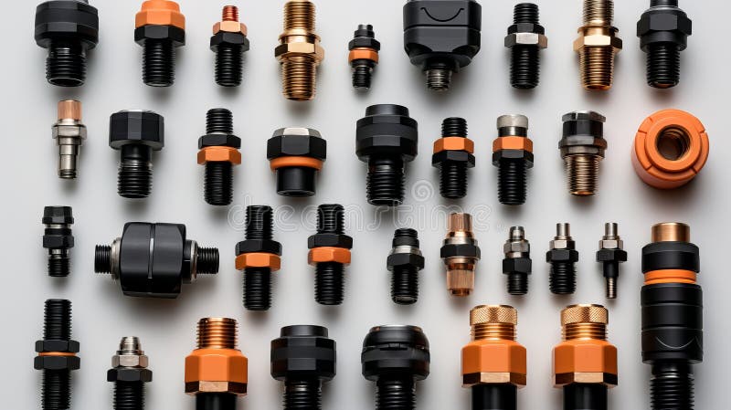 Various Types of Plumbing Fittings and Connectors Arranged Neatly on a ...