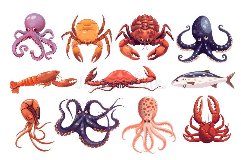 A Diverse Collection of Sea Creatures, Including Fish, Invertebrates ...