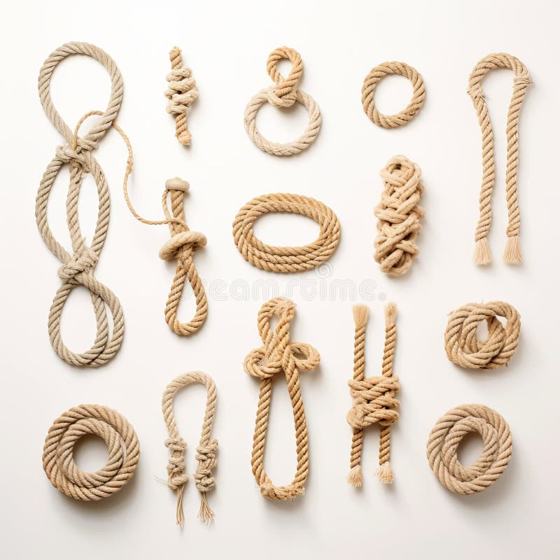 Diverse Collection of Various Rope Knots Displayed on a Clean White ...