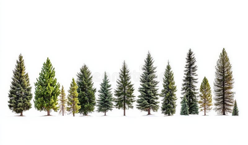 A Diverse Collection of Various Types of Trees Displayed on a White ...