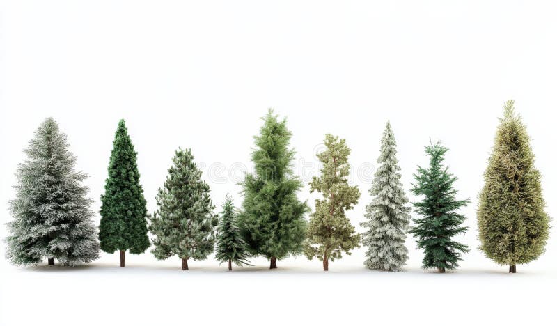 A Diverse Collection of Various Types of Trees Displayed on a White ...