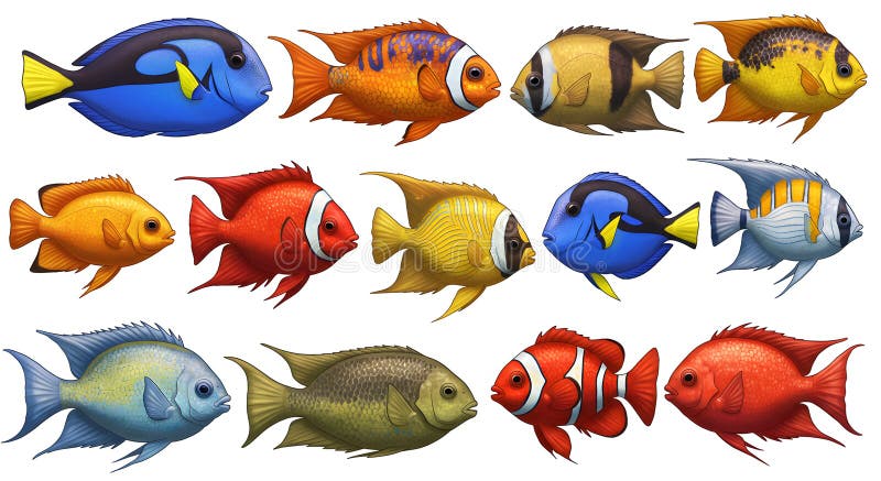 Diverse Collection of Vibrant Tropical Fish, Showcasing an Array of ...