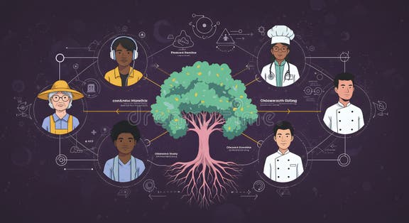 Diverse Community Connecting Around Tree Root Network Illustration for ...
