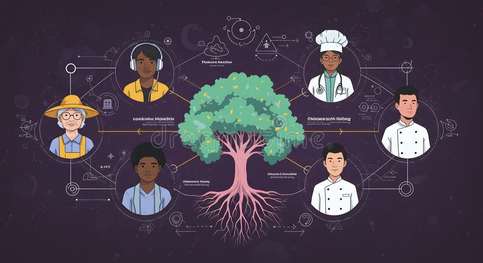 Diverse Community Connecting Around Tree Root Network Illustration for ...