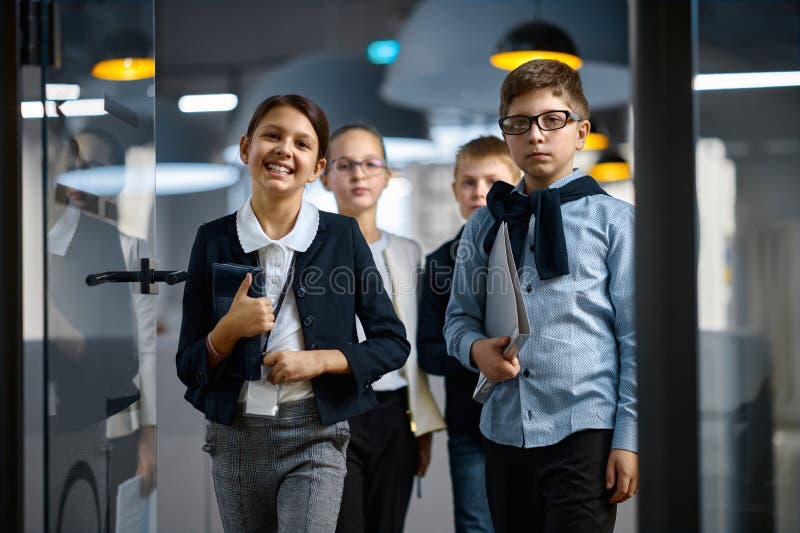 Diverse Confident Children Business Group Entering Office Stock Photo ...