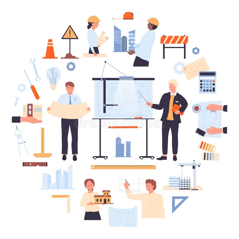 Illustration Showcasing Various Concepts Related To Construction and ...