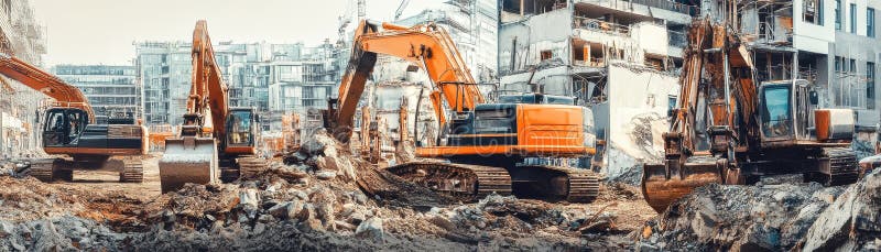 Diverse Construction Equipment Working on Urban Development with an ...