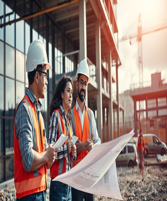 Diverse Construction Team Collaborating on Building Development Plans ...