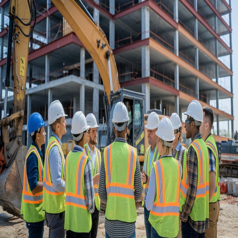 Diverse Construction Team Collaborating on Building Development Plans ...