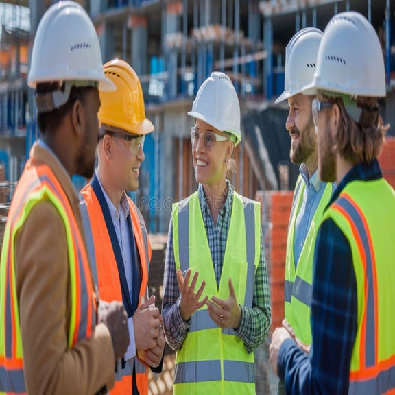 Diverse Construction Team Collaborating on Building Development Plans ...