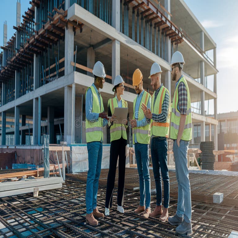 Diverse Construction Team Collaborating on Building Development Plans ...