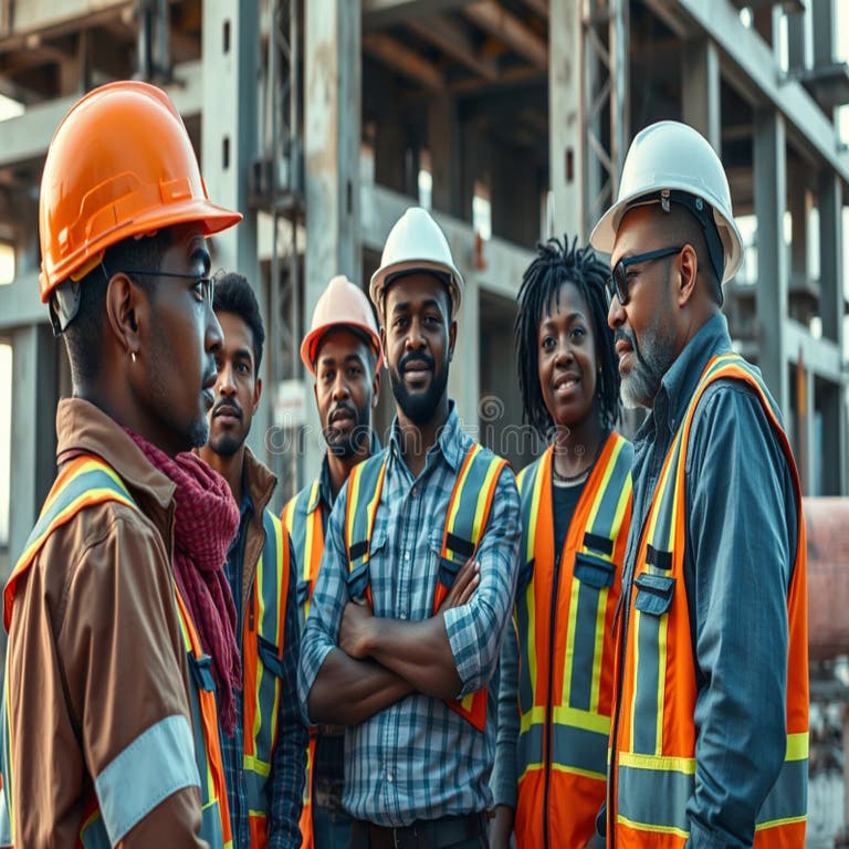 Diverse Construction Team Collaborating on Building Development Plans ...