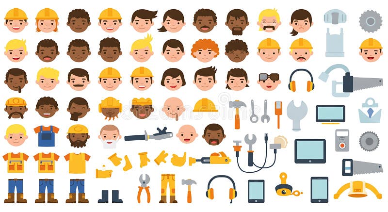Diverse Construction Workers and Tools in a Flat Design Stock ...
