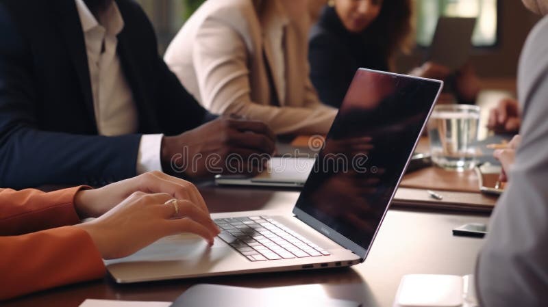 Diverse Corporate Team Engaged in Brainstorming Around Laptop, Teamwork ...