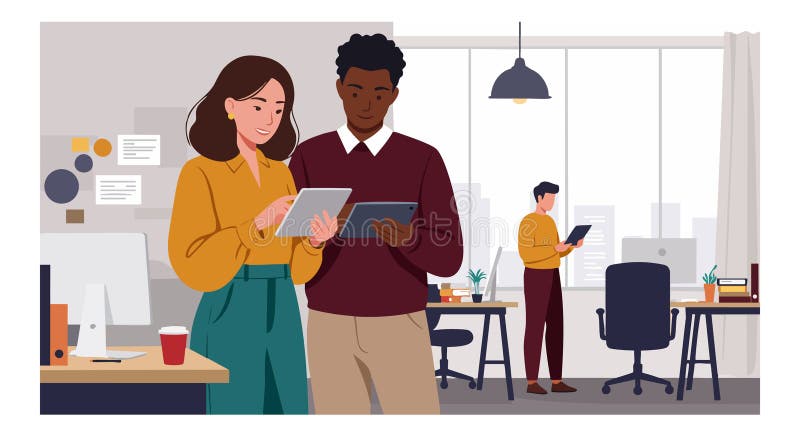 Diverse Coworkers Collaborating with Digital Tablets in Modern Office ...