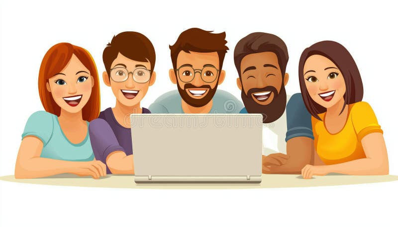 Diverse Coworkers Gathered Around Laptop for Engaging Tech Discussion ...