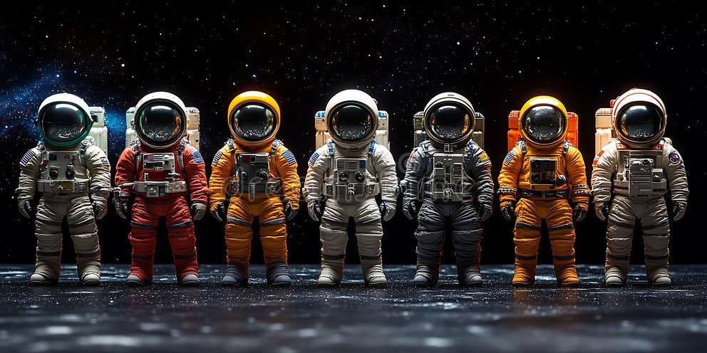 Diverse Crew of Astronauts Standing in Outer Space Exploration Team for ...