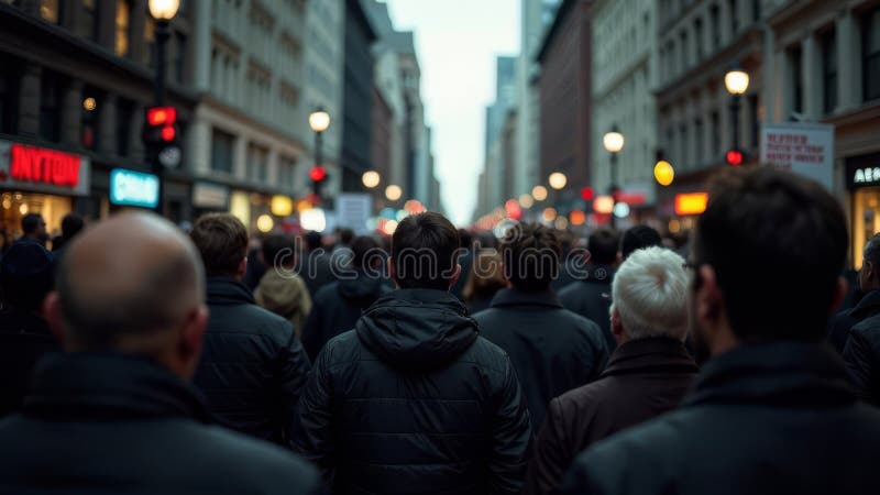 Diverse Crowd Assembles in a City Street, Standing Still in Silent ...