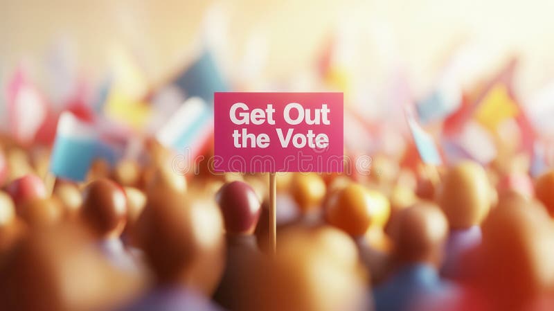 Diverse Crowd at a Get Out the Vote Rally Flags Waving Bright Natural ...