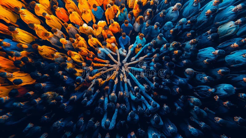 Diverse Crowd Joined Hands in a Circle, Unity and Cooperation, Possibly ...