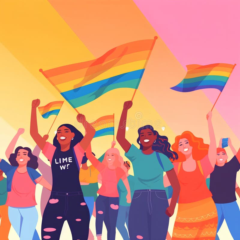 Diverse Crowd of People Proudly Holding Rainbow-colored LGBT Pride ...