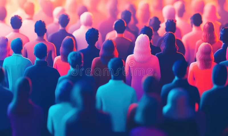 Diverse Crowd of People in Vibrant Colors, Engaged in a Collective ...