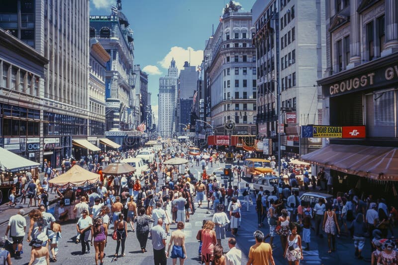 A Diverse Crowd of People Walking Down a Bustling City Street Lined ... A Diverse Crowd of People Walking Down a Bustling City Street Lined ...