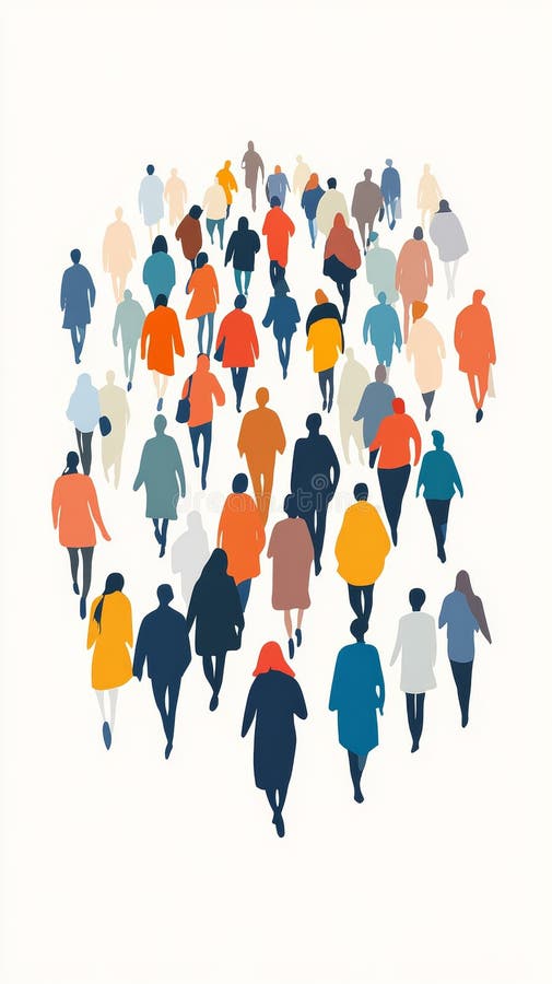 A Diverse Crowd of People Walking Forward in an Abstract, Colorful ...