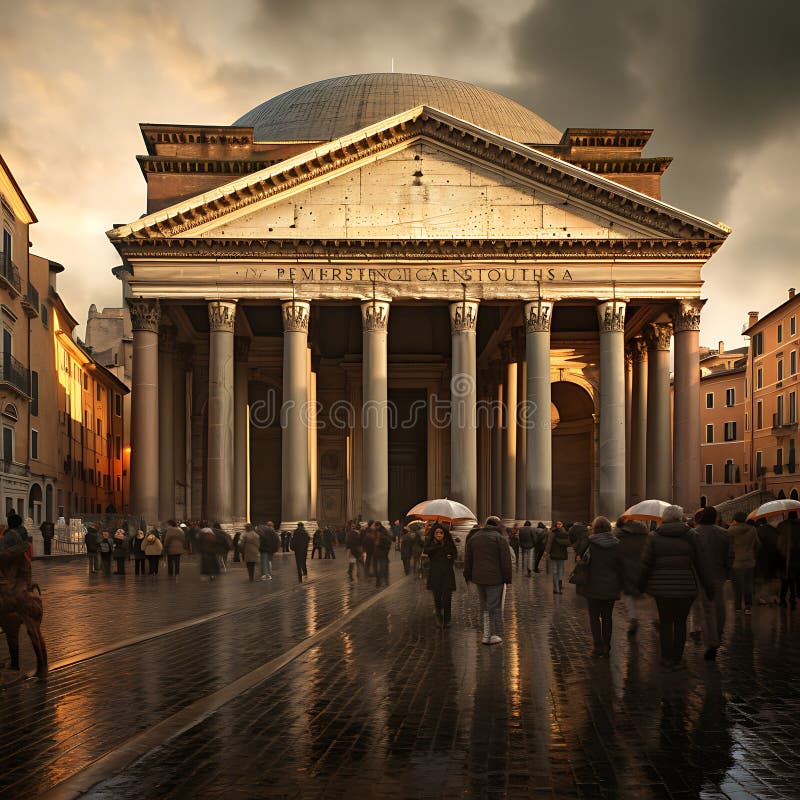 A Group of People Walking in Front of a Building with Columns Stock ...