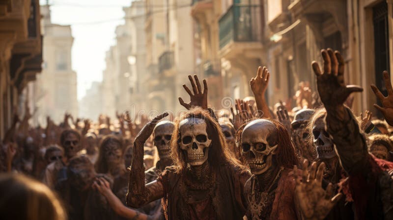 A Diverse Crowd of Zombies Stands in a Crowded Street Stock ...