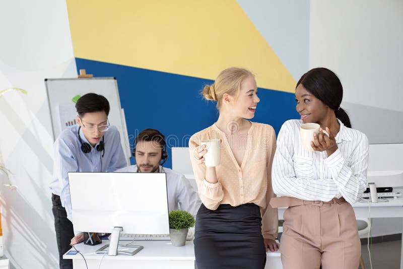 Diverse Customer Support Operators on Coffee Break at Modern Call ...