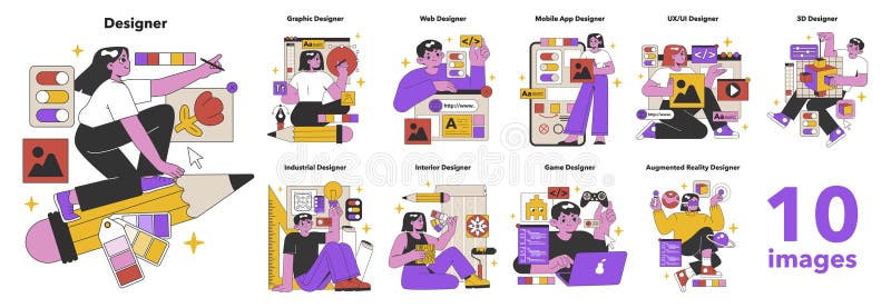 Diverse Design Professions Set. . Flat Vector Illustration Stock Vector ...