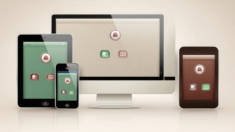 Diverse Digital Security Icons on Various Devices in a Minimalist Style ...