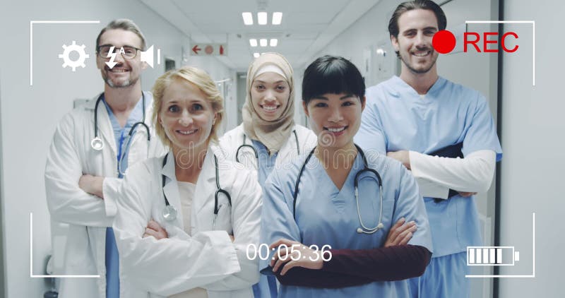 Diverse Doctors Smile in a Portrait on a Camera Screen in 4k Record ...