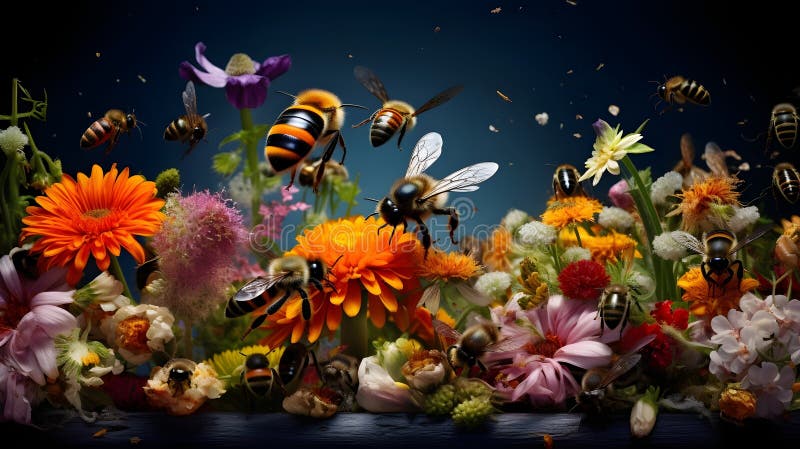 A Diverse Ecosystem of Insects Pollinating Flowers Stock Illustration ...