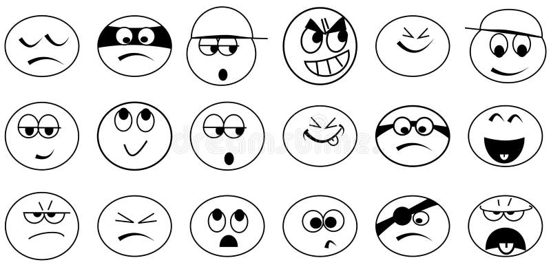 Verschillende Eenvoudige Zwart-witte Emoticons Stock Illustratie ...