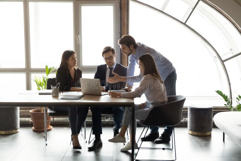 Diverse Employees with Team Leader Working on Project Together Stock ...