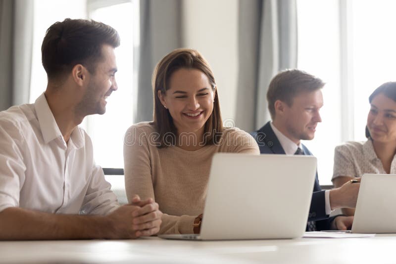 Diverse Employees Work in Groups Discussing Ideas in Office Stock Photo ...