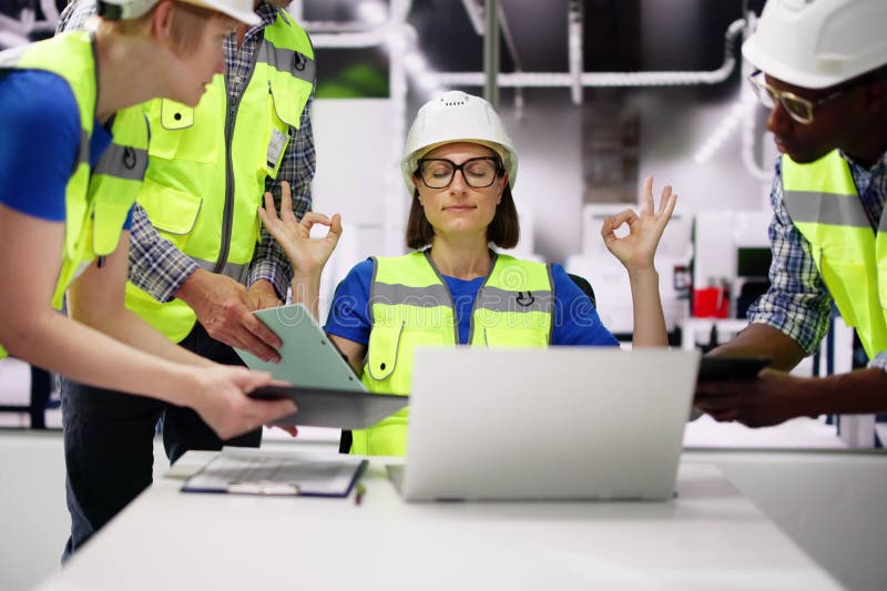 Diverse Engineer Team Workload and Meditataion Stock Image - Image of ...