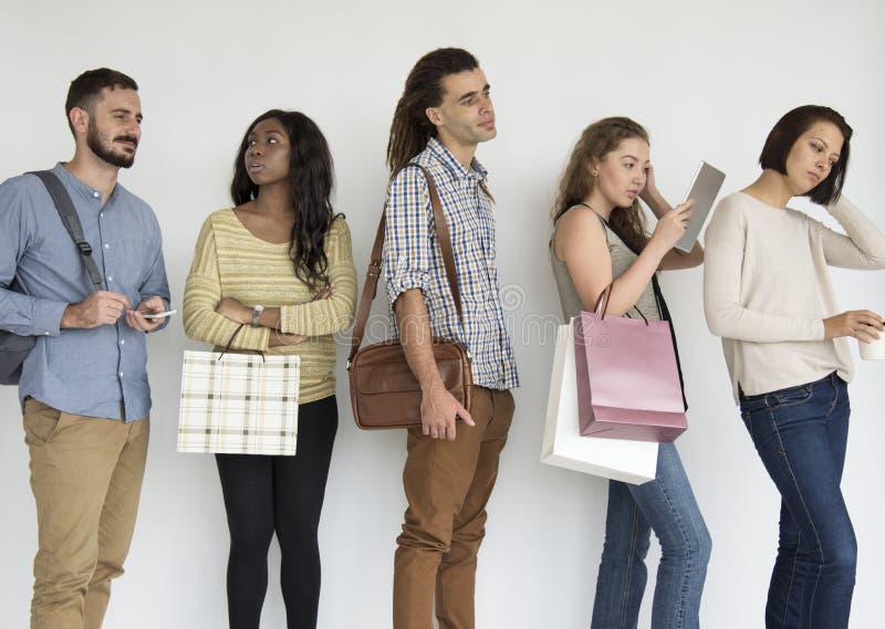 Diverse Ethnic People in a Line Waiting Stock Photo - Image of together ...