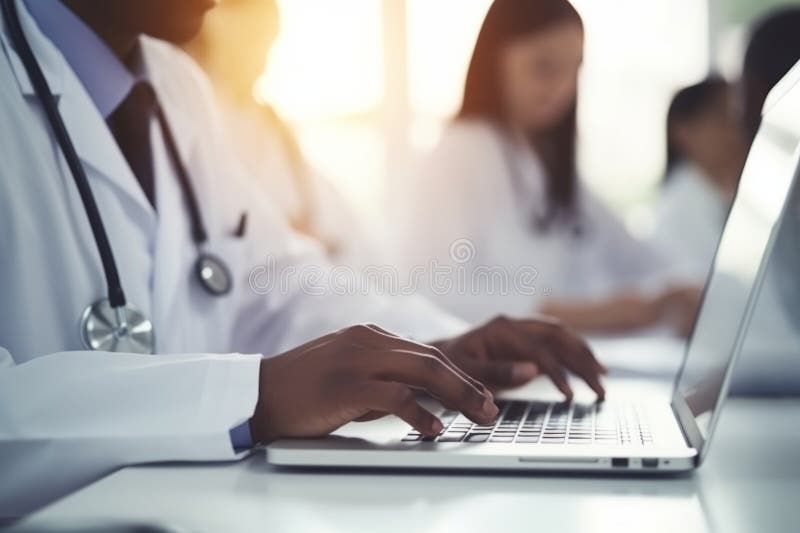 Diverse Experienced Doctors International Team Checking Laptop Notebook ...