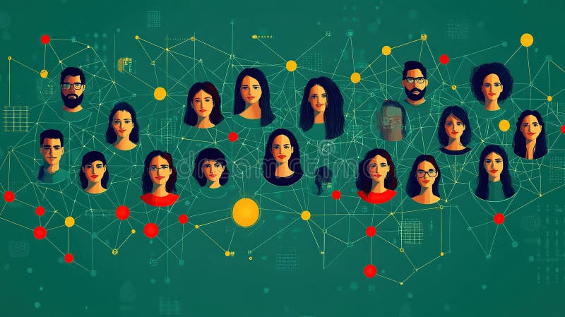 Diverse Faces Connected in a Network Stock Illustration - Illustration ...