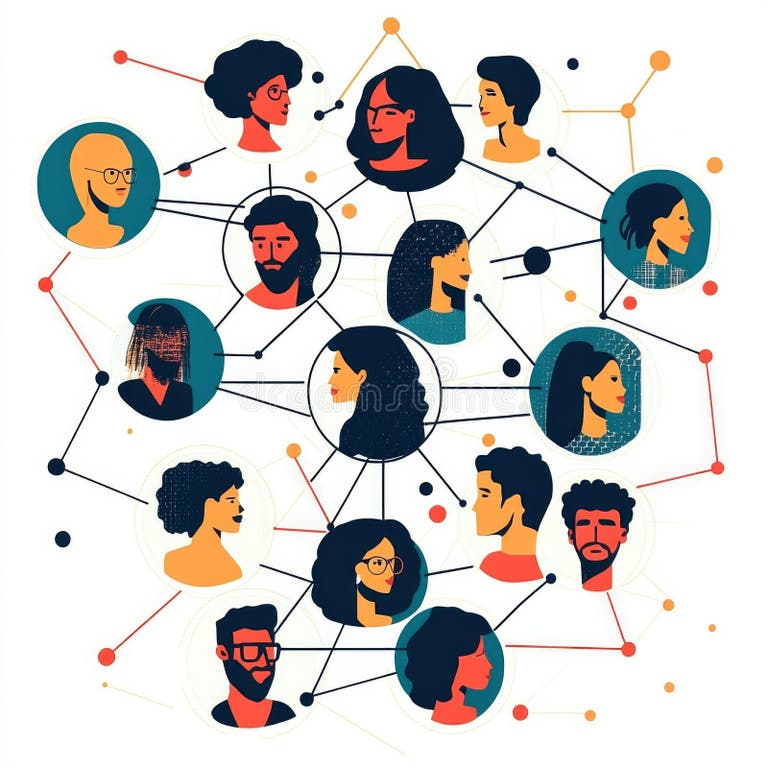 Diverse Faces Connected by a Network of Lines Representing Social ...