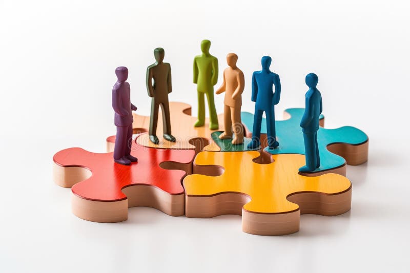 Colorful Puzzle Pieces Connect Figures Representing Teamwork and ...